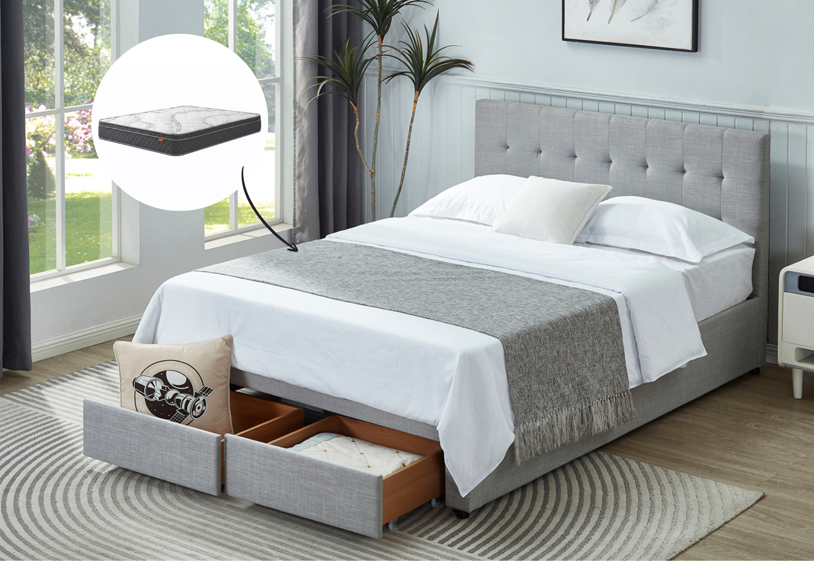 Isabella Double Bed with Storage Drawers & Harbour City Double Mattres